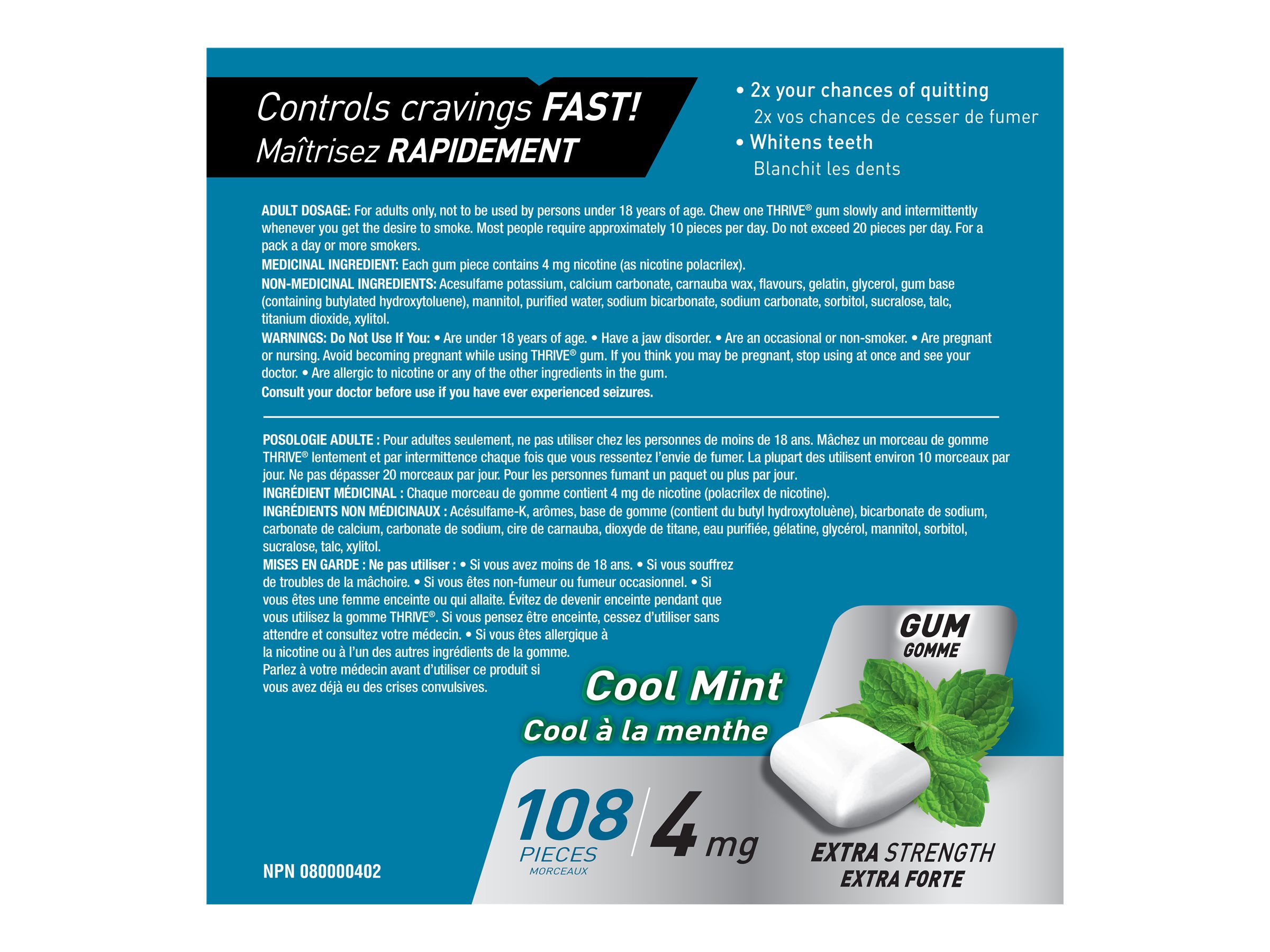 Thrive Extra Strength Nicotine Replacement Gum - 4mg - Cool Mint - 108's