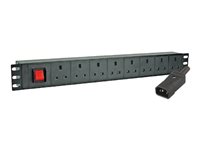 Videk Horizontal 19" Rack Mount PDU 12 Gang / 12 x UK Mains Socket to UK Mains Plug Sequential ...