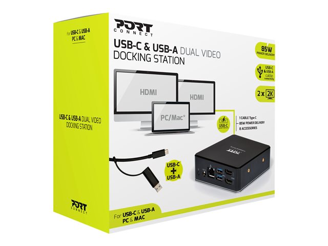 PORT connect USB-C & USB-A Dual Video Docking Station 2 X 2K - station ...