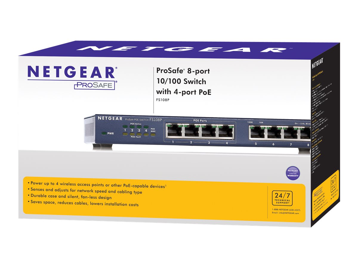 NETGEAR FS108P 8 Port 10/100 Desktop Switch with 4 Port PoE | Overview ...