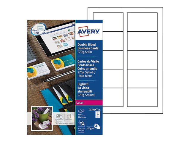 Avery Quick&Clean - business cards - 250 card(s) - 54 x 85 mm - 270 g ...