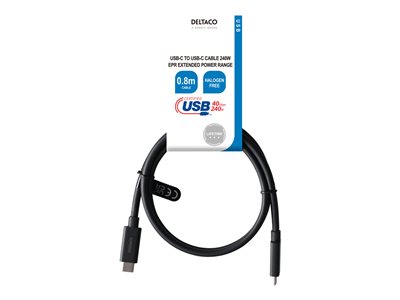 DELTACO - USB-kabel - 24 pin USB-C (hann) til 24 pin USB-C (hann) - 80 cm - USB Power Delivery ...