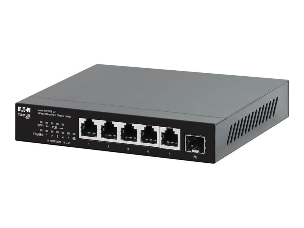 Eaton Tripp Lite series Desktop Gigabit Ethernet Unmanaged Switch PoE+ Pass-Through 5-Port 2.5 ...