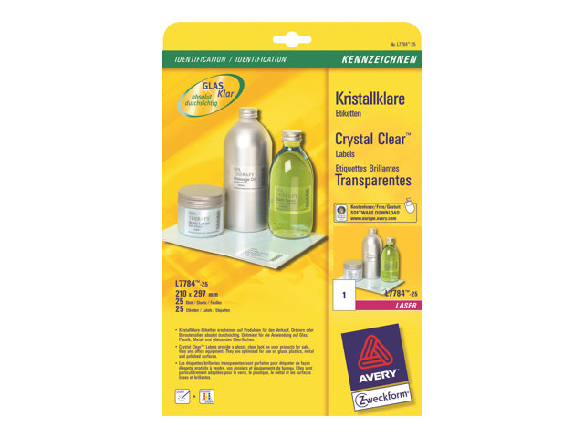 Avery L7784 - labels - glossy - 25 label(s) - A4 - L7784-25 - Currys ...