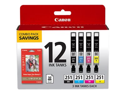 Canon CLI-251 Combo Value Pack - 12-pack - black, yellow, cyan, magenta ...