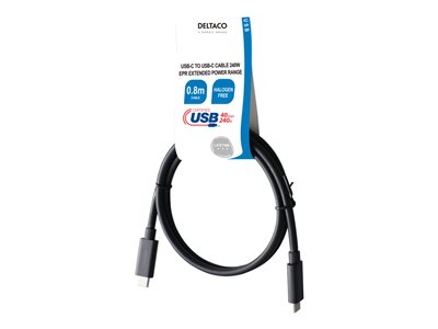 DELTACO - USB-kabel - 24 pin USB-C (hann) til 24 pin USB-C (hann) - 80 cm - USB Power Delivery ...