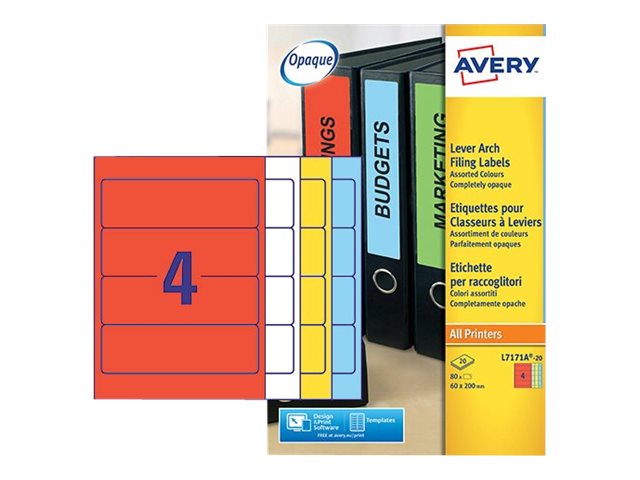 Avery Lever Arch Spine Labels - labels - 20 pcs. - 60 x 200 mm - L7171A ...