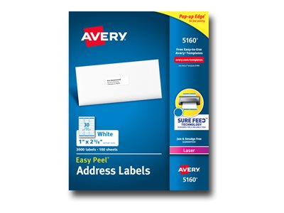 Avery Easy Peel - address labels - 3000 label(s) - 1 in x 2.63 in