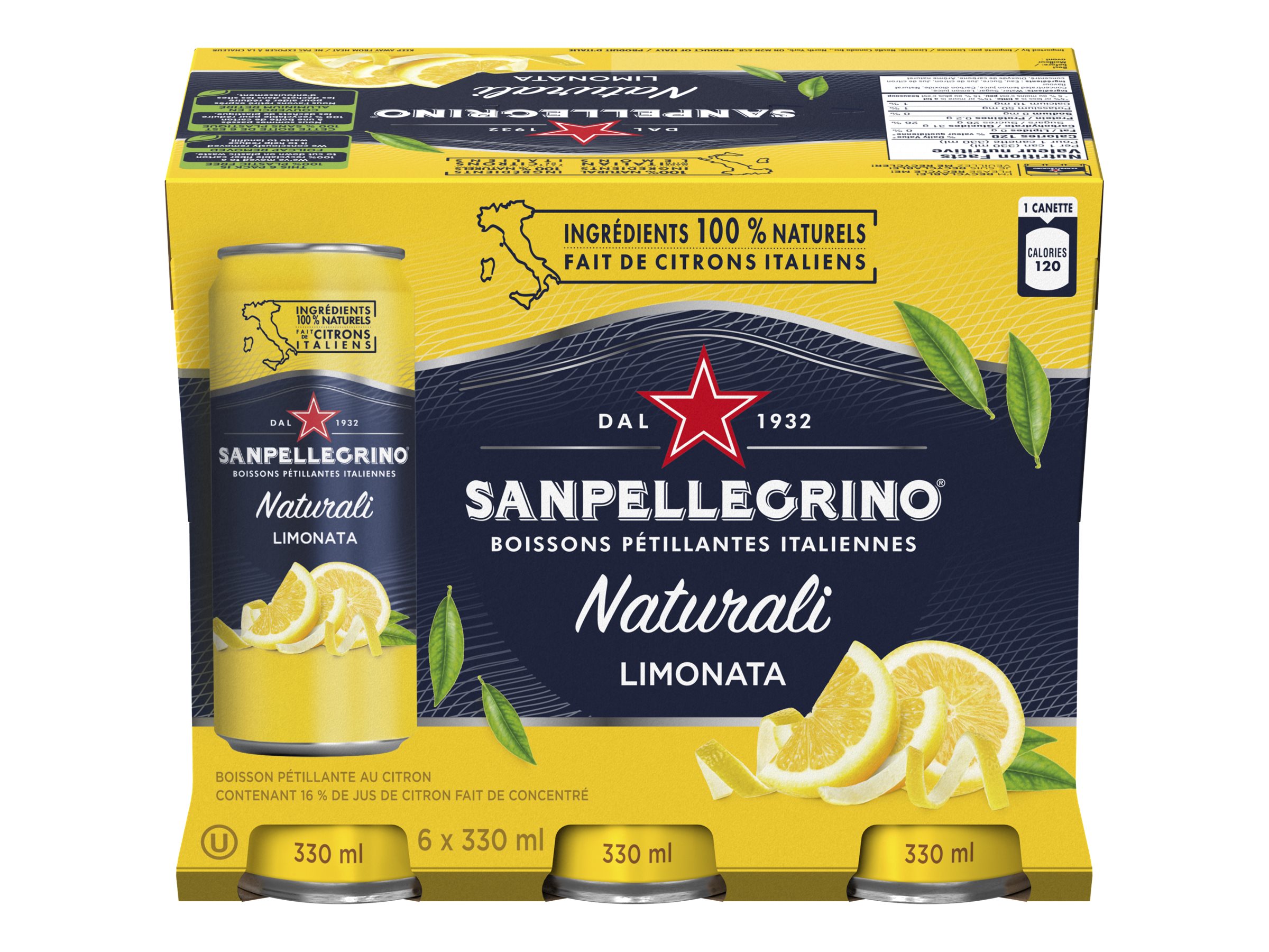 SANPELLEGRINO Naturali Sparkling Water - Limonata - 6 x 330ml