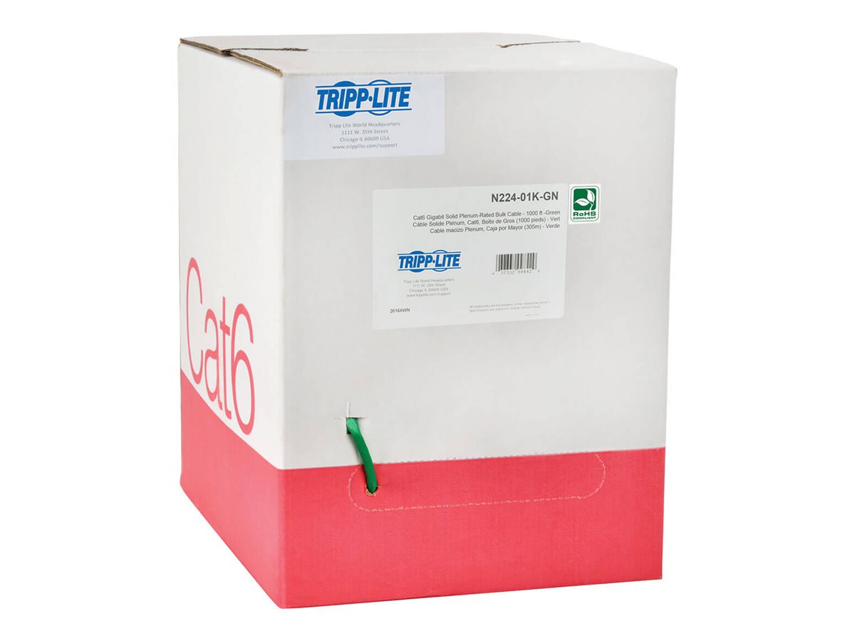 Tripp Lite 1000ft Cat6 Gigabit Bulk Cable Solid CMP Plenum PVC Green ...