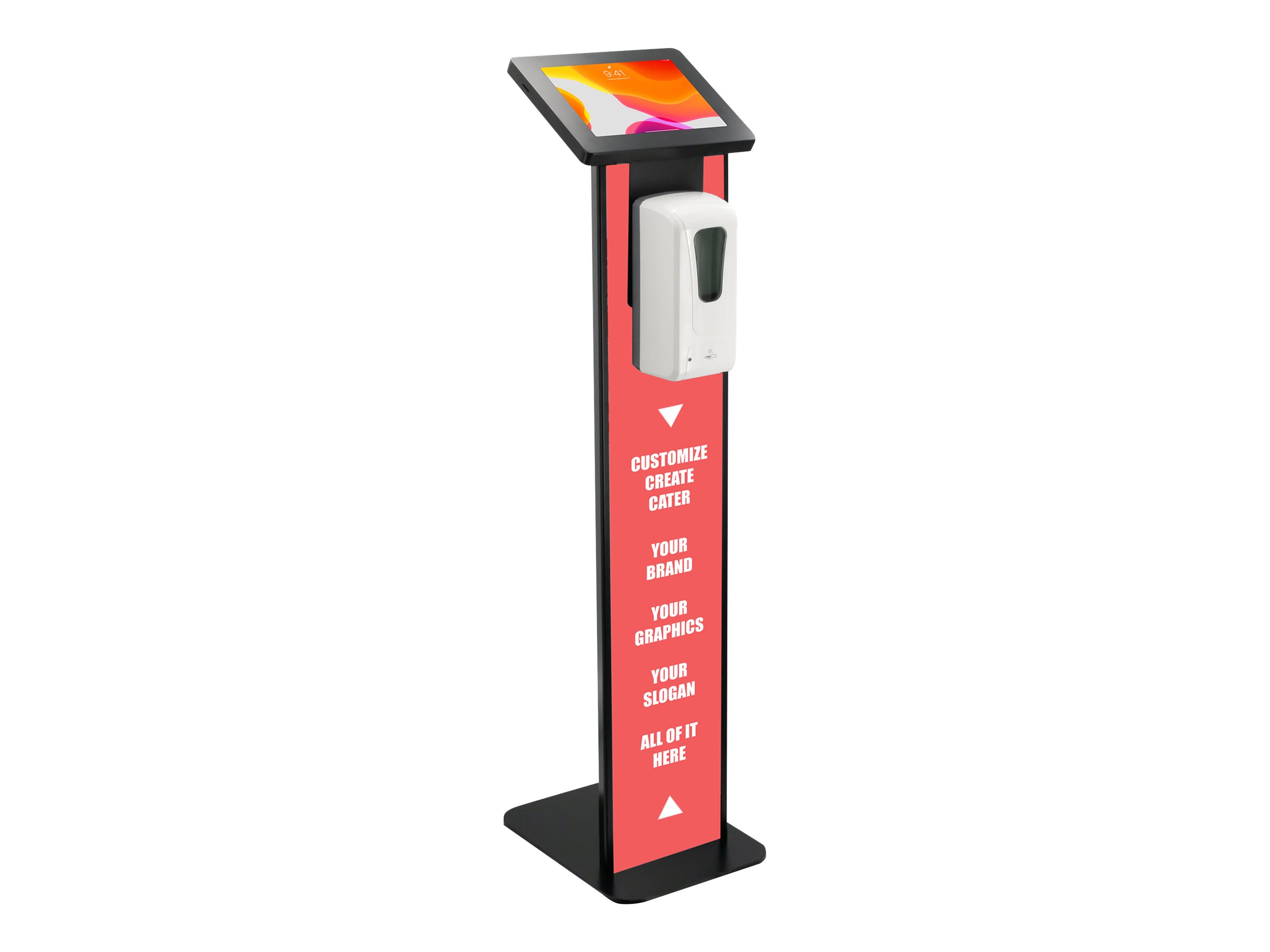 CTA Custom Locking Floor Kiosk w/ Sanitizing Dispenser & Graphic Card ...