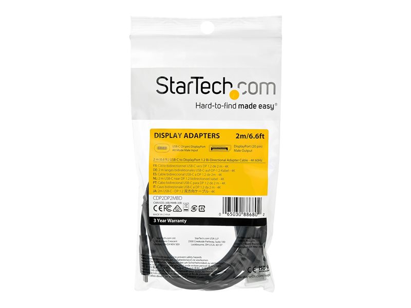 StarTech.com Câble USB-C vers DP 1.2 - 2 m - 4K 60 Hz (CDP2DP2MBD)