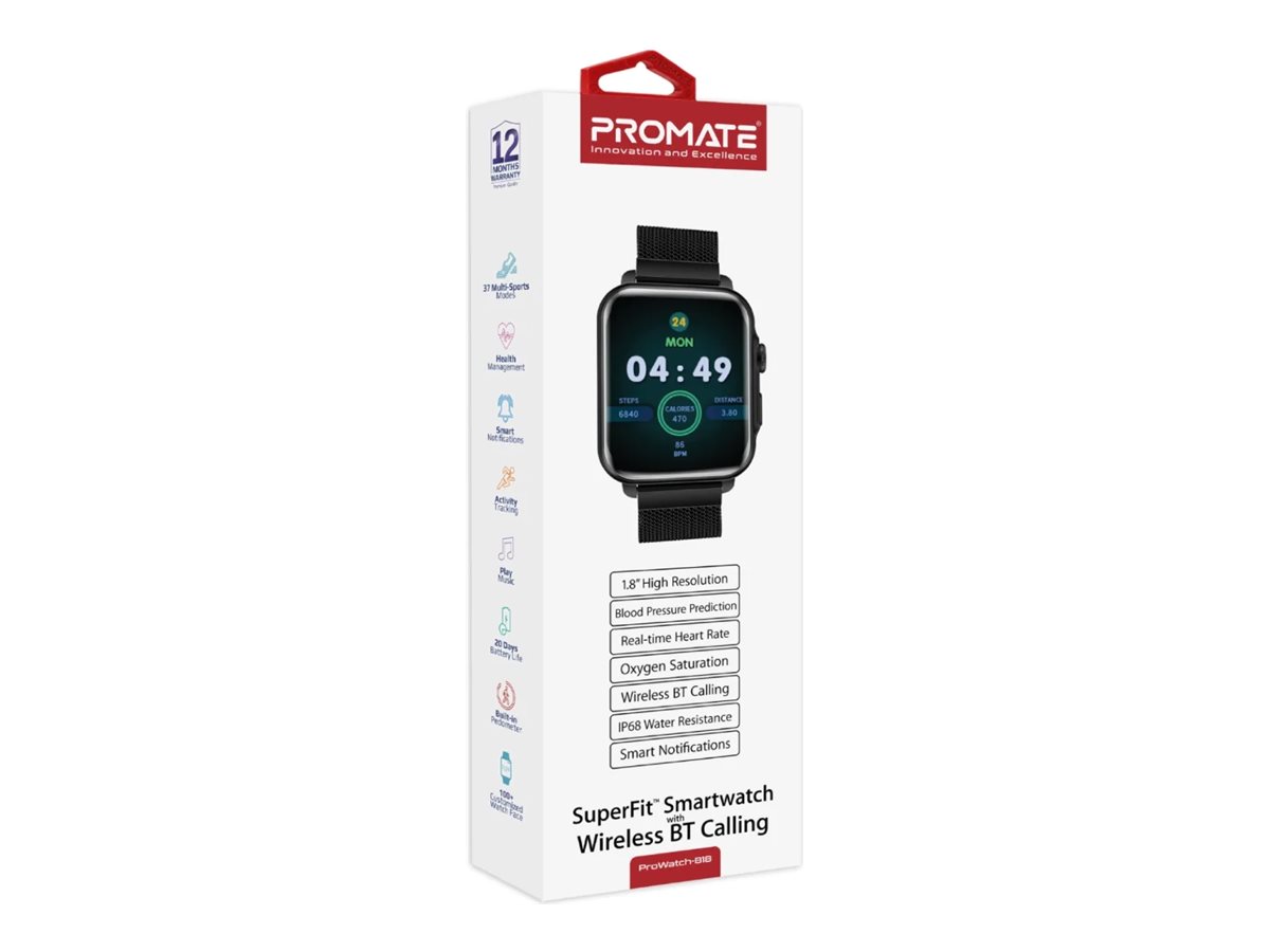 Promate SuperFit ProWatch-B18, aluminum, smart watch with strap, 128 MB ...
