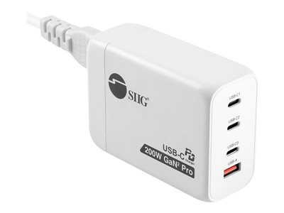 SIIG 200W GaN PD Combo Charger - 3C1A power adapter - USB, 3 x USB-C ...