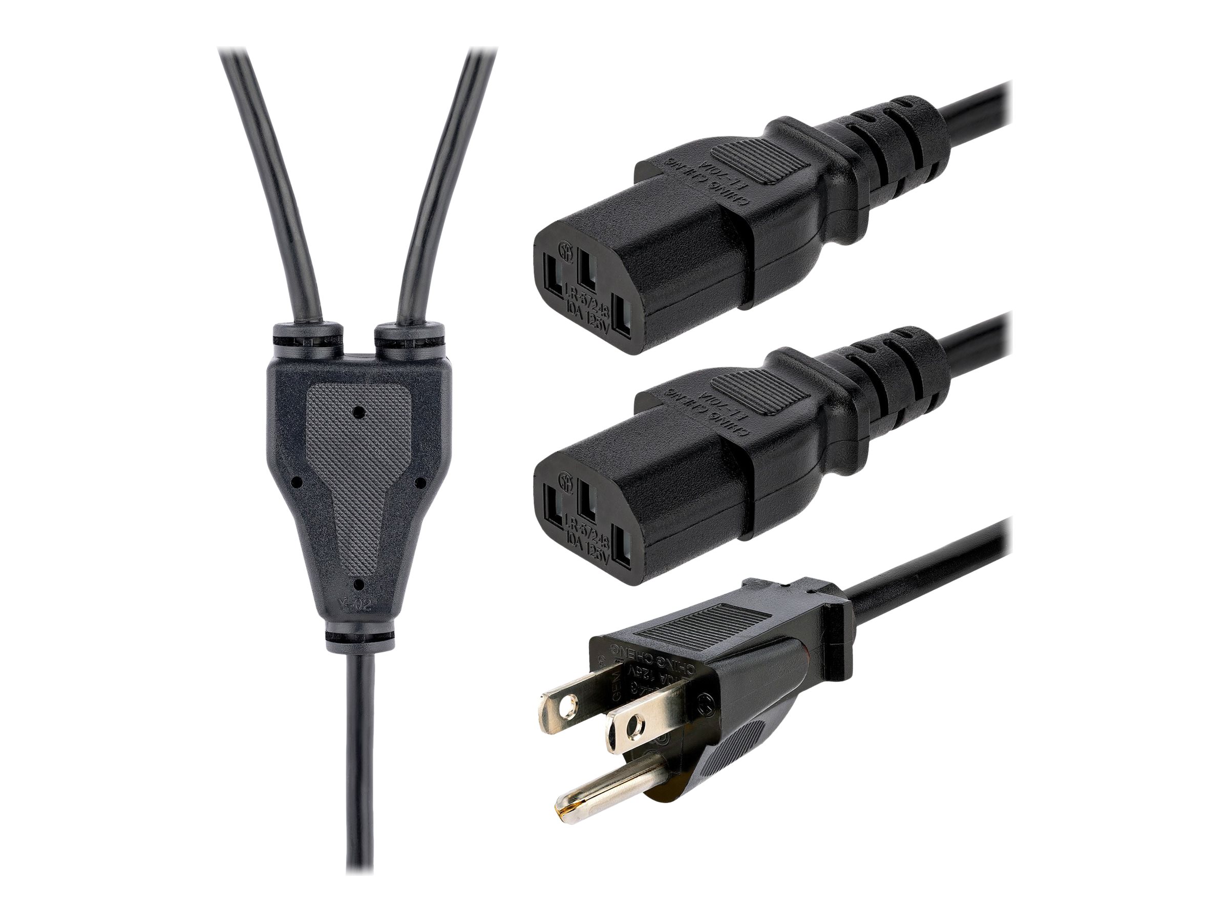 StarTech.com 6ft (2m) Computer Power Cord Y Splitter, NEMA 5-15P to 2x ...