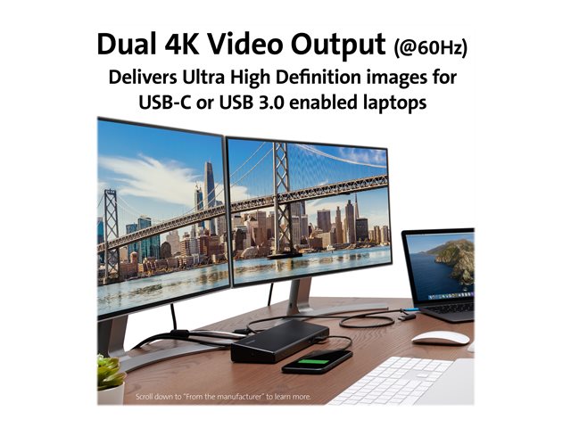 Kensington SD4750P USB-C & USB 3.0 Dual 4K Docking Station w/ 135W ...