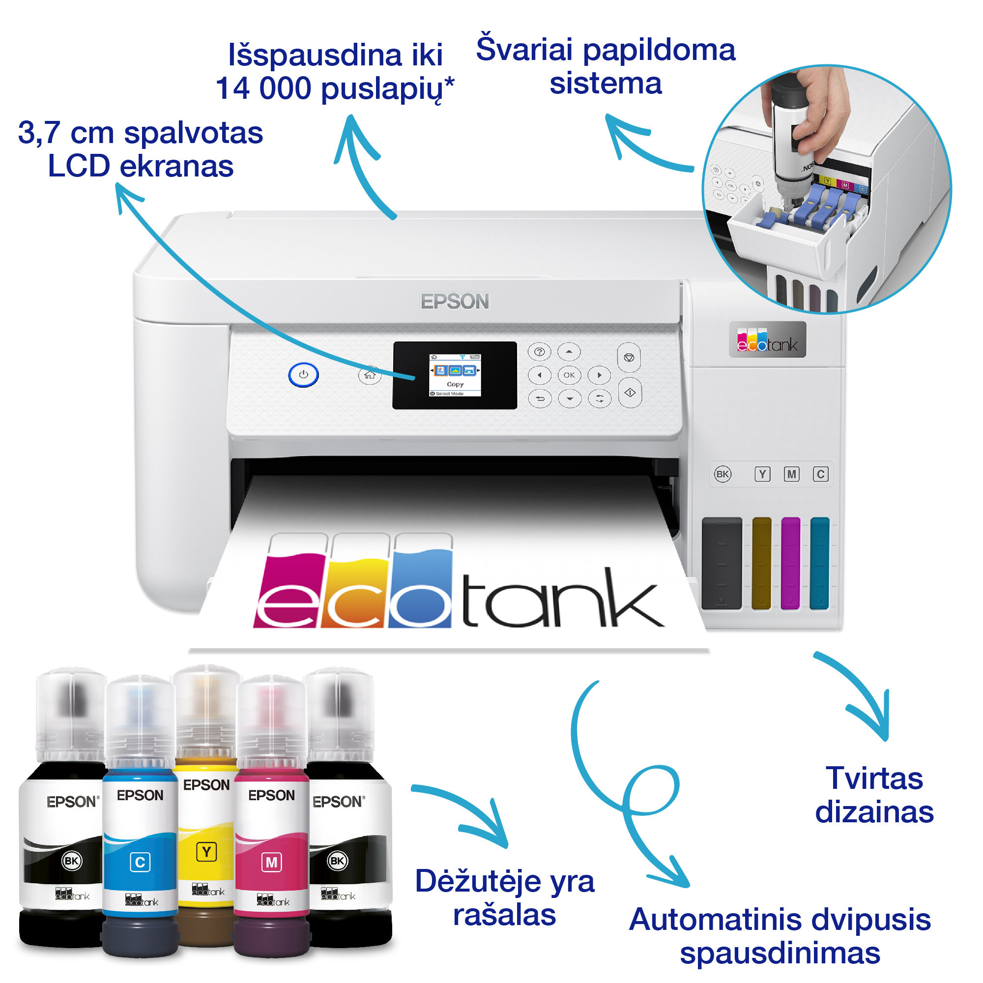 Spausdintuvas EPSON EcoTank L4266 MFP Inkjet - Topocentras