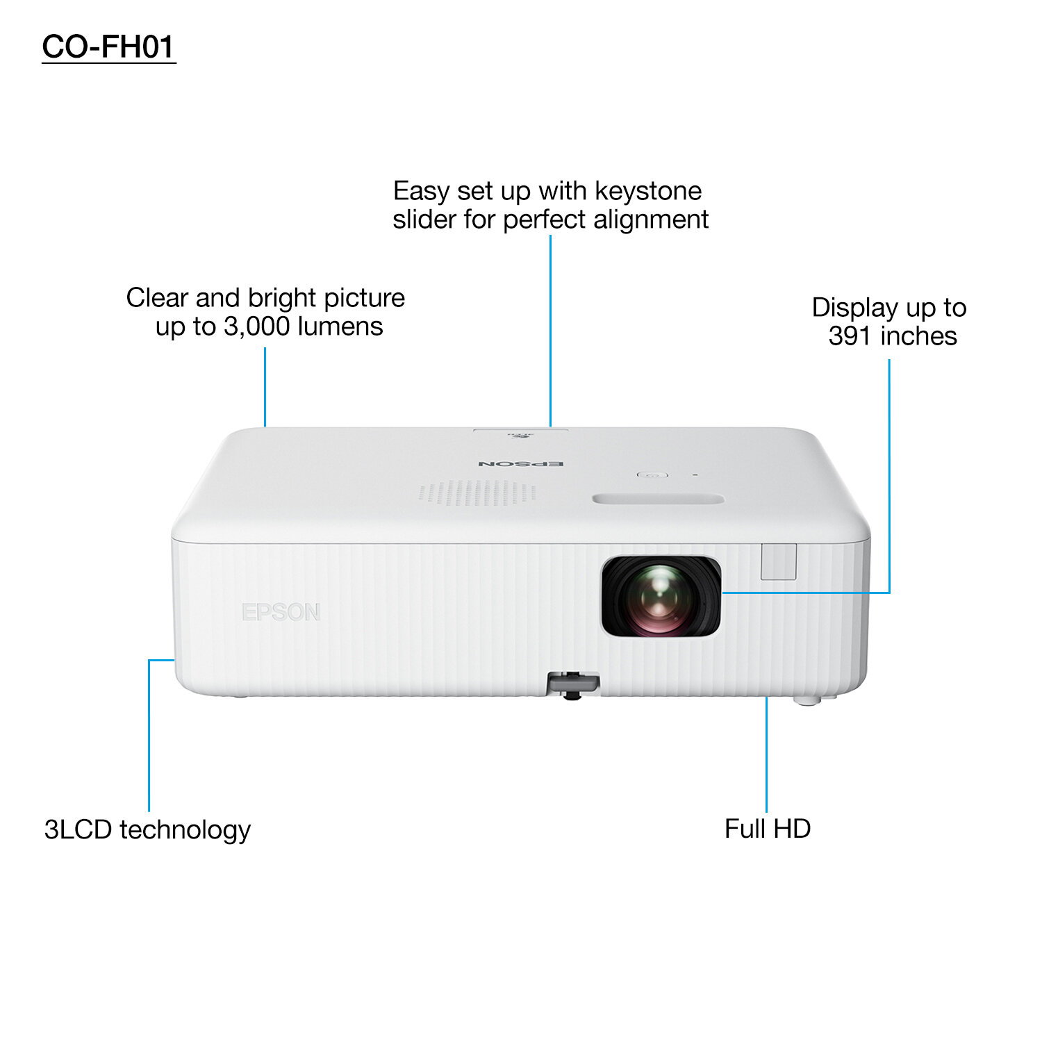 Epson CO-FH01 - 3LCD projector - portable - 3000 lumens (white) - 3000 ...
