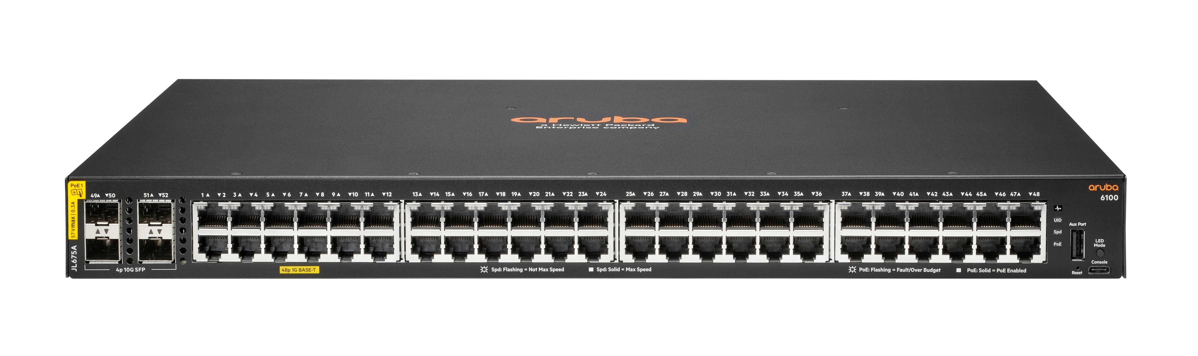 HPE Aruba 6100 48G Class4 PoE 4SFP+ 370W Switch - Switch - Managed - 48 x 10/100/1000 (PoE+) + 4 ...