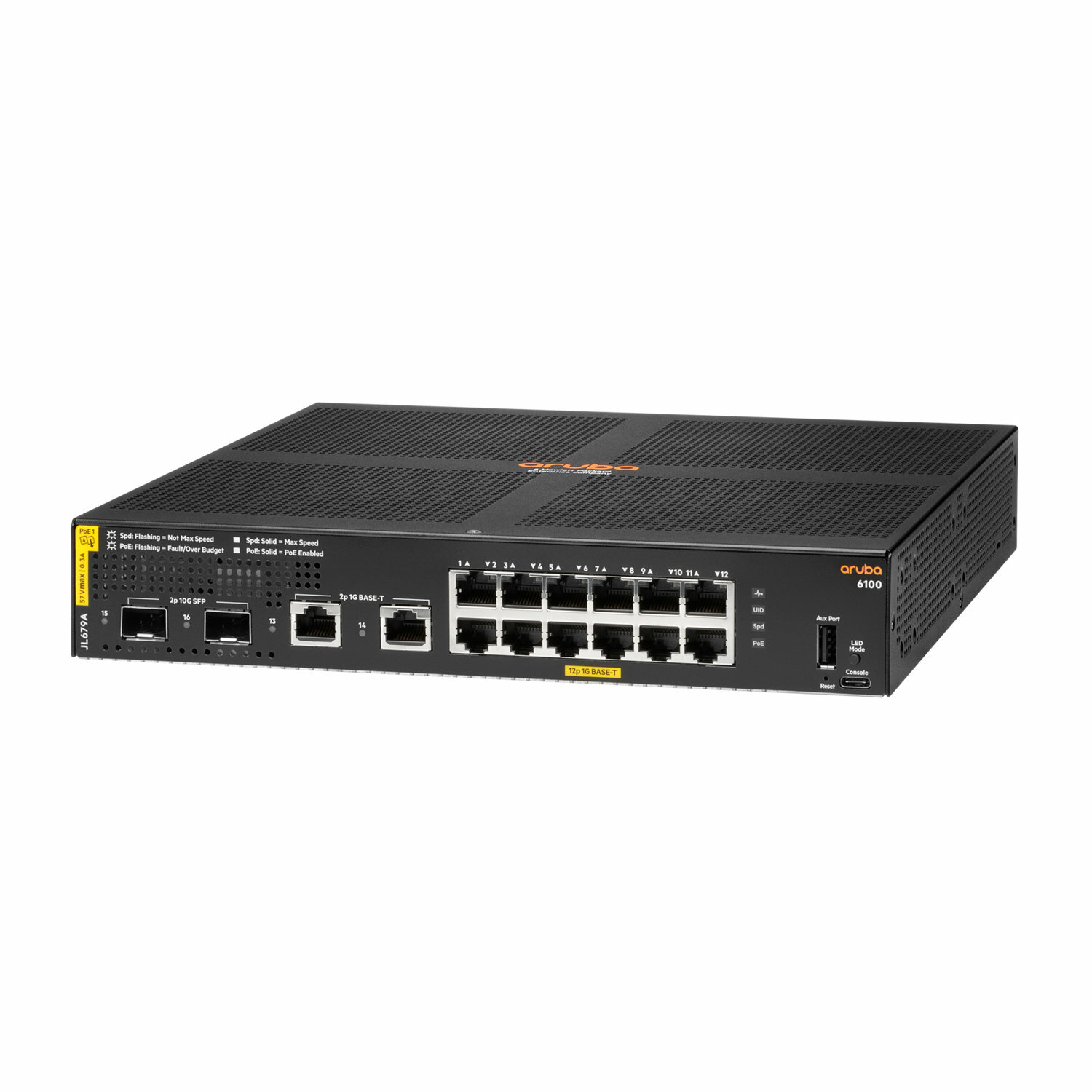 HPE Aruba 6100 12G Class4 PoE 2G/2SFP+ 139W Switch - switch - 16 ports ...