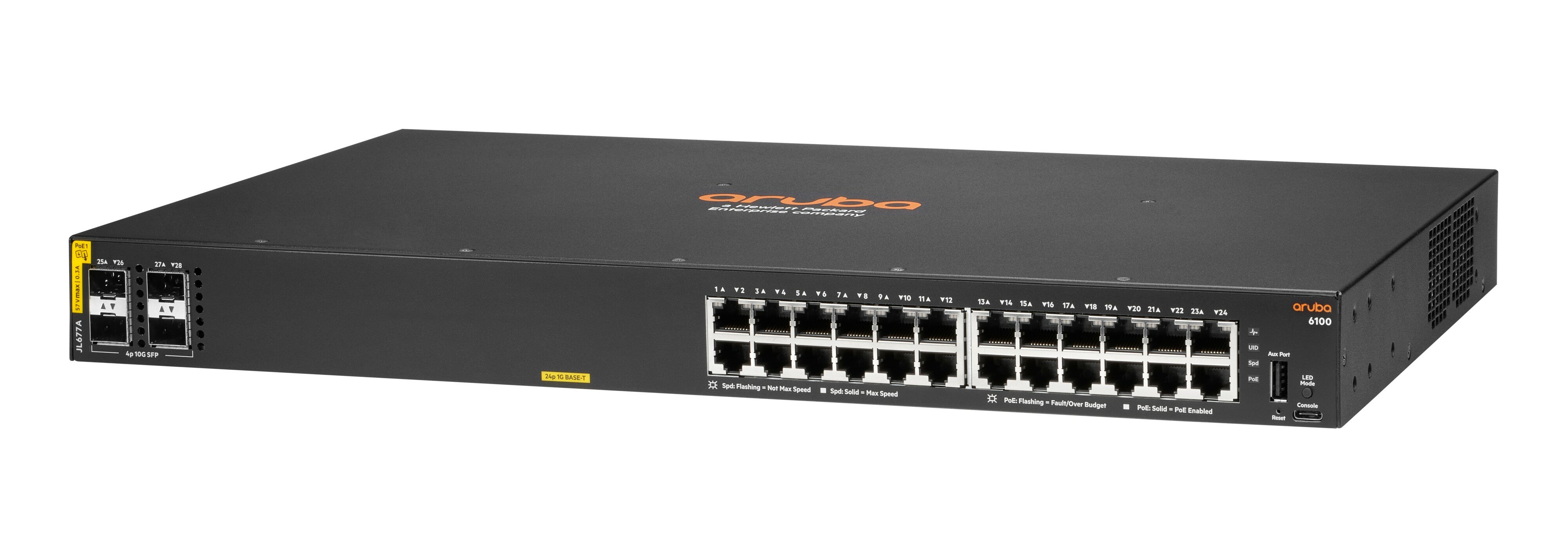 HPE Aruba 6100 24G Class4 PoE 4SFP+ - Switch - Administreret - 24 x 10/100/1000 (PoE+) + 4 x 1 ...