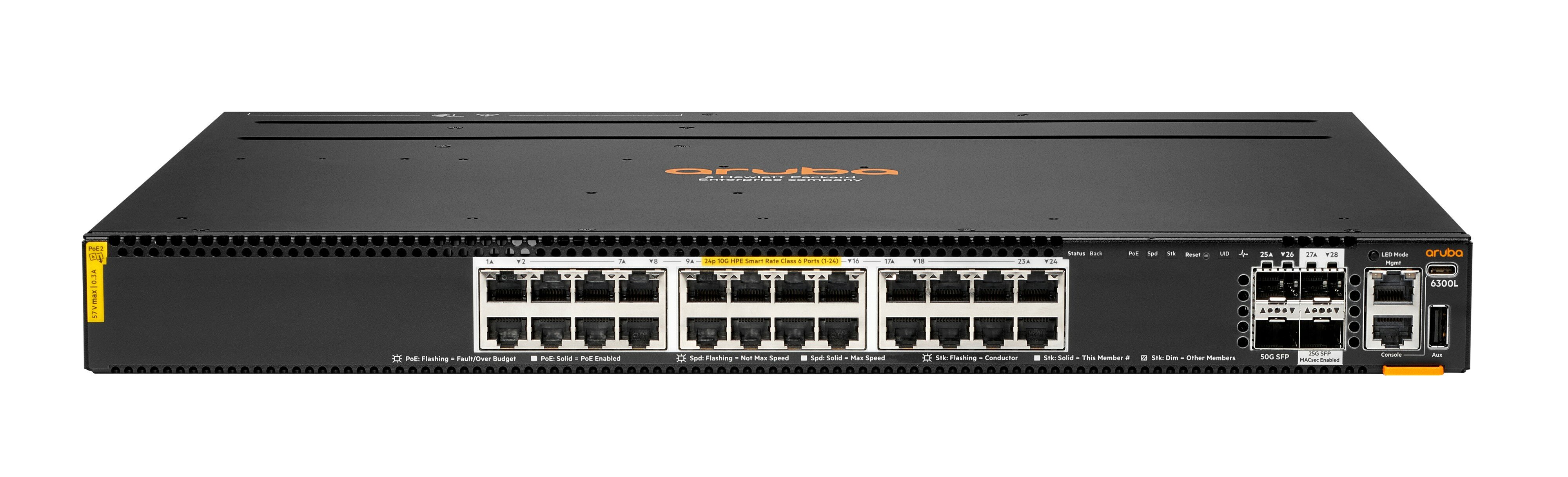 HPE Aruba Networking CX 6300L 24p Smart Rate 1G/2.5G/5G/10G Class6 PoE 2p 50G and 2p 25G L2 ...