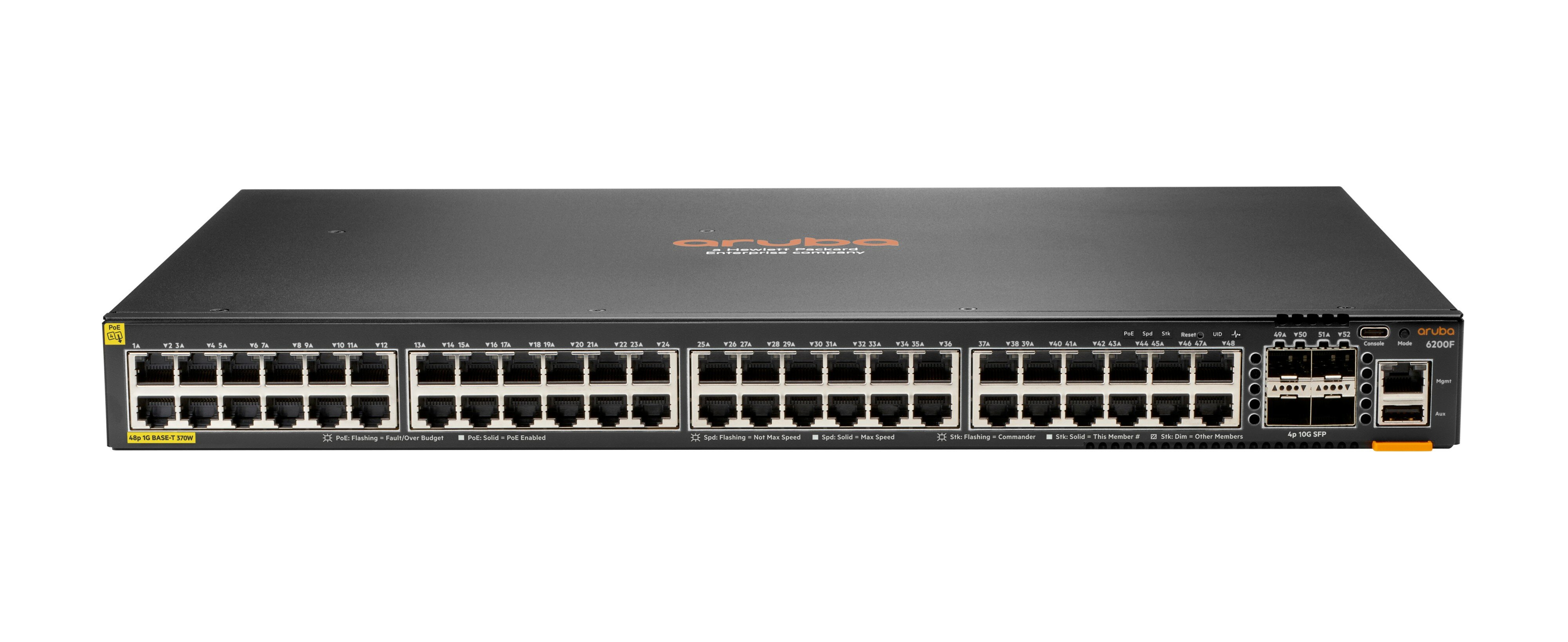HPE Aruba 6200F 48G Class4 PoE 4SFP+ 370W Switch - switch - Max. Stacking Distance 10 km - 48 ...