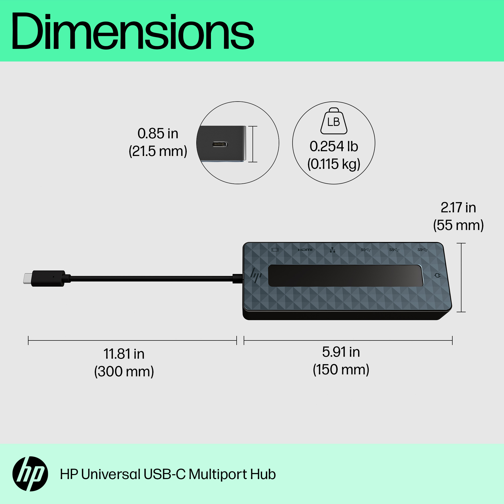 HP Universal USB-C Multiport Hub - Docking station - USB-C - HDMI, DP - Europe (50H98AA#ABB ...