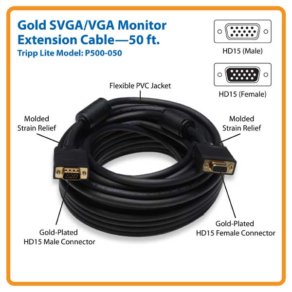 Tripp Lite 50ft VGA Coax Monitor Extension Cable with RGB High ...