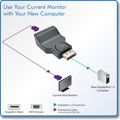 Tripp Lite DisplayPort to VGA Adapter Active Converter DP to VGA M/F ...
