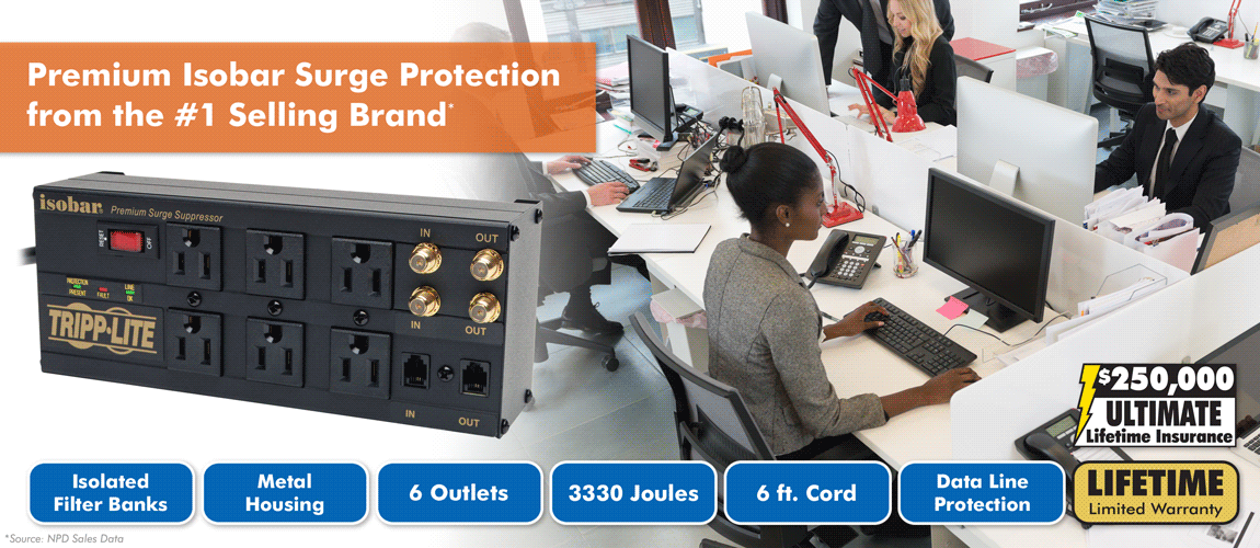 Tripp Lite Isobar Surge Protector Metal 6 Outlet RJ11 Coax 6' Cord 3330 ...