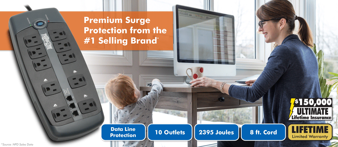 Tripp Lite Surge Protector 120V 10 Outlet RJ11 8' Cord 2395 Joule ...