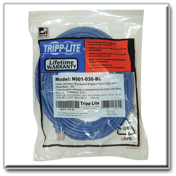 Tripp Lite 30ft Cat5e / Cat5 Snagless Molded Patch Cable RJ45 M/M Blue ...