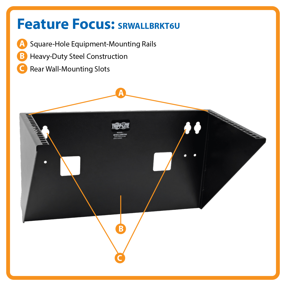 Tripp Lite Wallmount Rack 6U Vertical Rack Bracket 200lb Capacity ...
