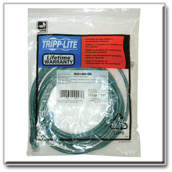 Tripp Lite 3ft Cat6 Gigabit Snagless Molded Patch Cable RJ45 M/M Green 3' - patch cable - 3 ft ...