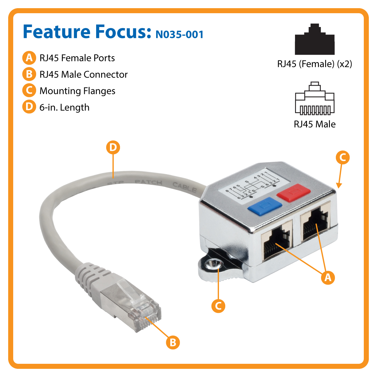 Tripp Lite 2-to-1 RJ45 Splitter Adapter Cable, 10/100 Ethernet Cat5 ...