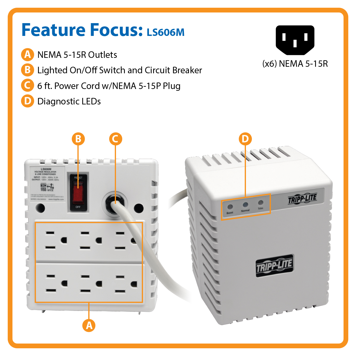 Tripp Lite 600W Line Conditioner w/ AVR / Surge Protection 120V 5A 60Hz ...