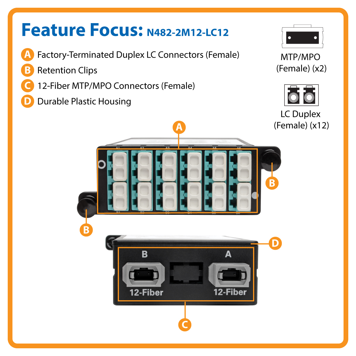 Tripp Lite 12-Fiber Patch Panel 2 MTP/MPO to 12 LC 10Gb Breakout ...