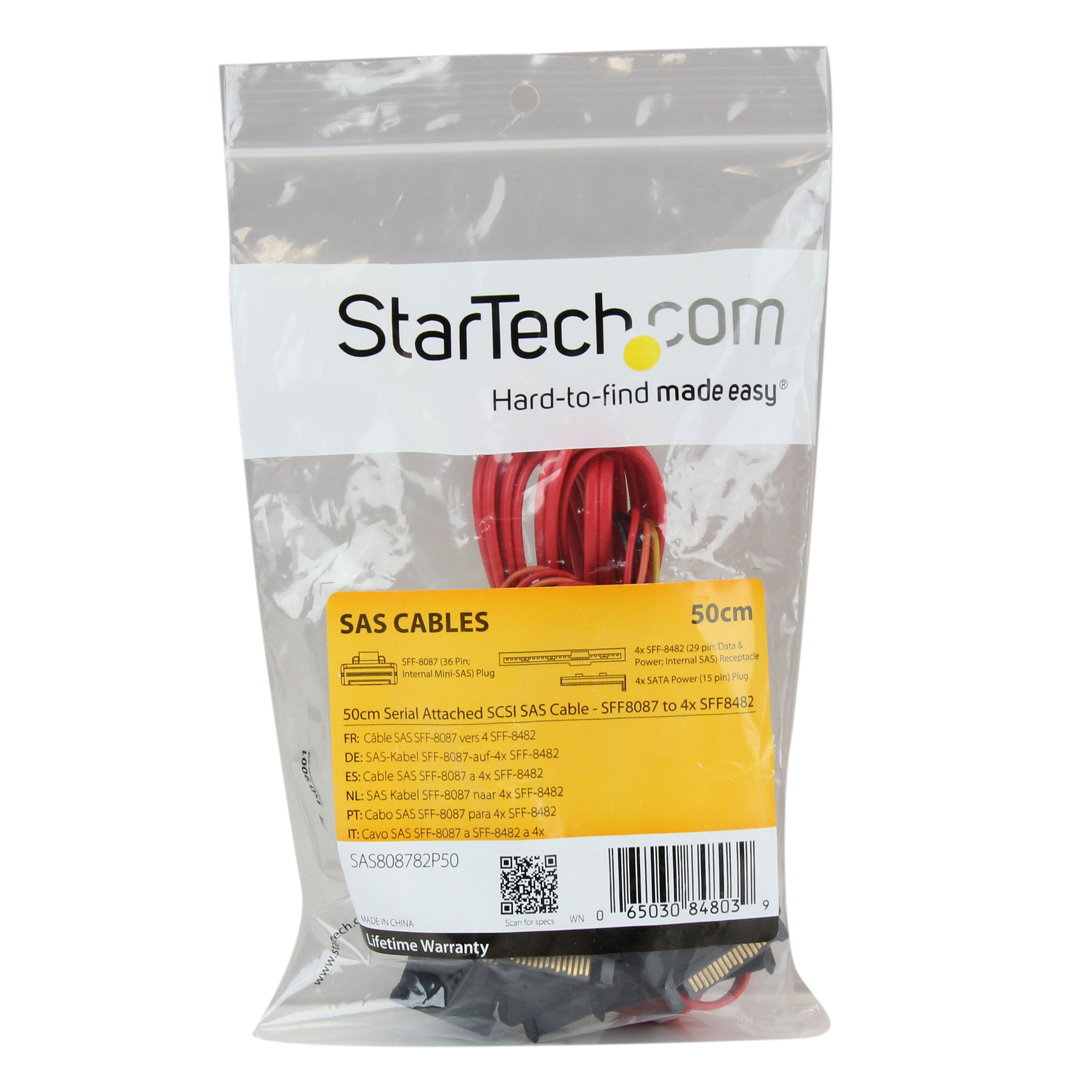 StarTech.com 50cm Serial Attached SCSI Mini SAS Cable SFF8087 to 4x SFF8482