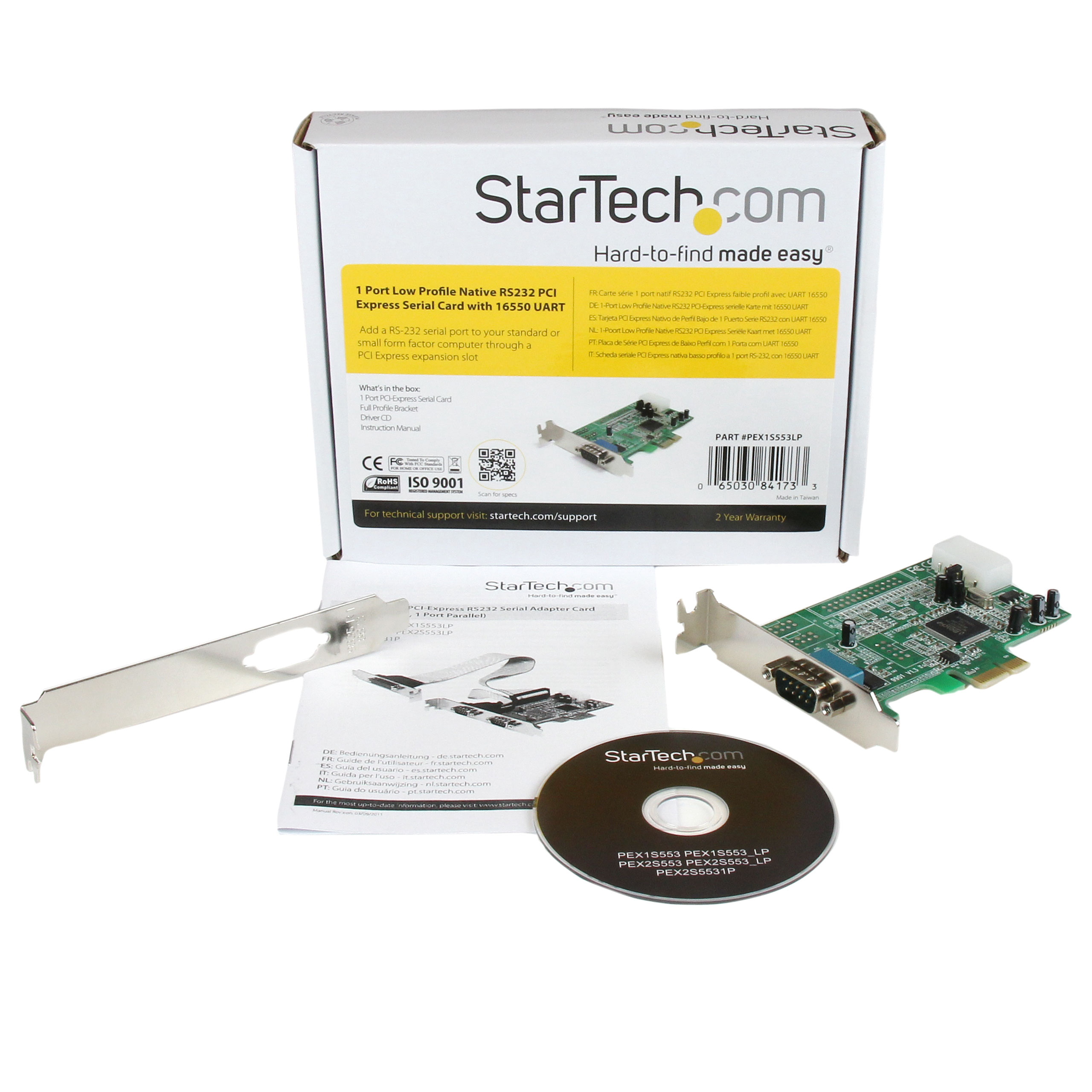 StarTech.com 1-Port PCI Express RS232 Serial Adapter Card - PCIe Serial DB9 Controller - Low Profile