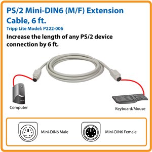 Tripp Lite 6ft Keyboard Mouse Extension Cable PS/2 Mini-DIN6 M/F 6 ...