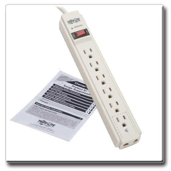 Tripp Lite Surge Protector Power Strip 120V 6 Outlet RJ11 4' Cord 790 ...