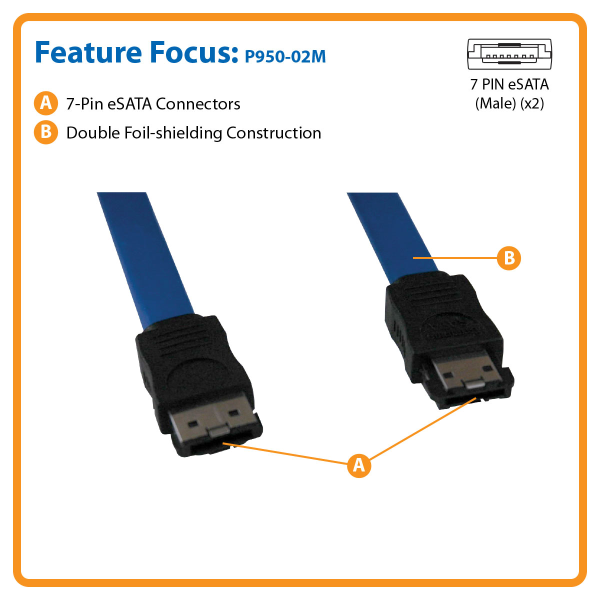 Tripp Lite 6ft External Signal Shielded Cable eSATA SATA-II 7Pin / 7Pin ...