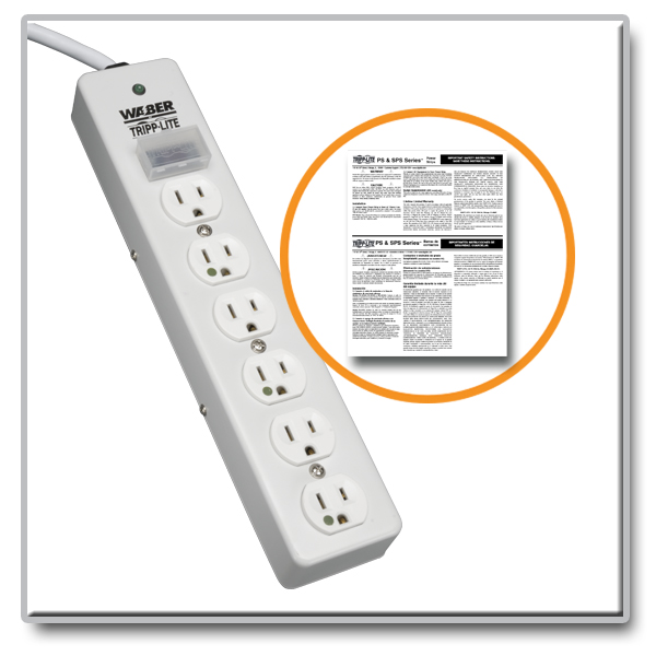 Tripp Lite Surge Protector Power Strip Medical Hospital Metal 6 Outlet ...