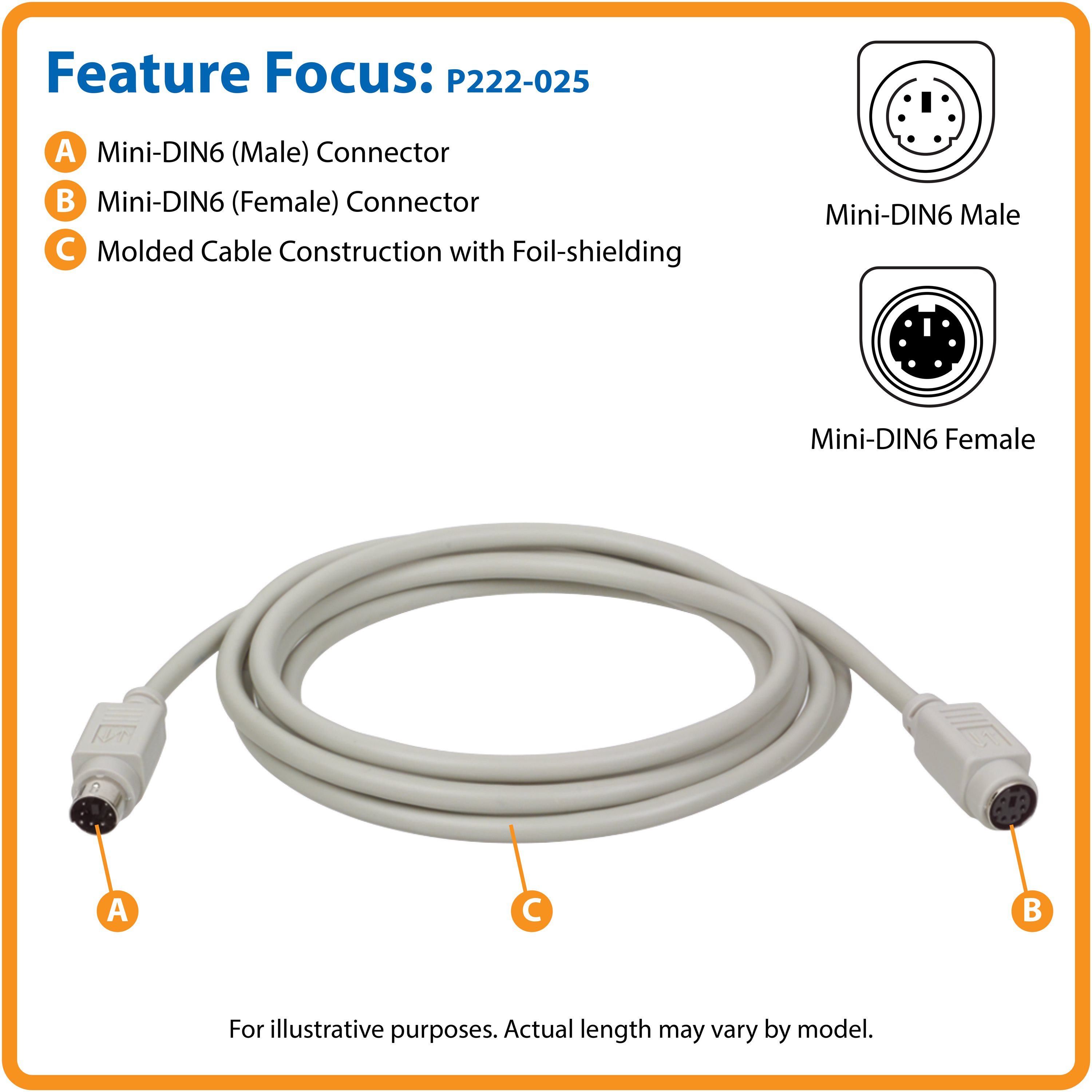 Tripp Lite 25ft Keyboard Mouse Extension Cable PS/2 Mini-DIN6 M/F 25 ...