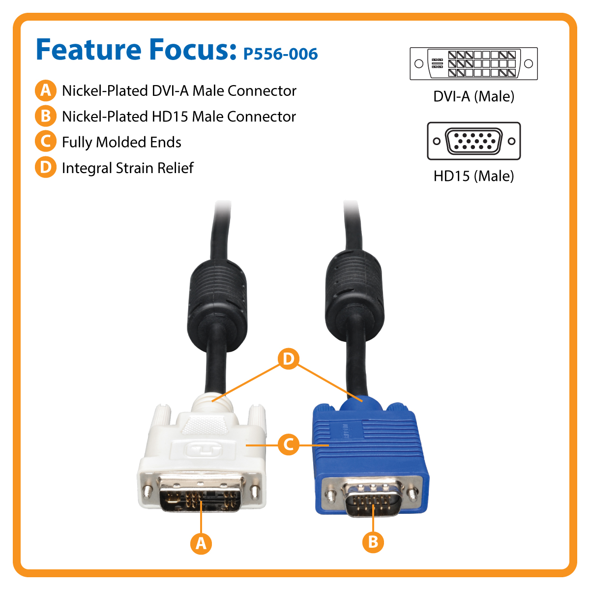 Tripp Lite 6ft DVI to VGA Monitor Cable Shielded with RGB High ...