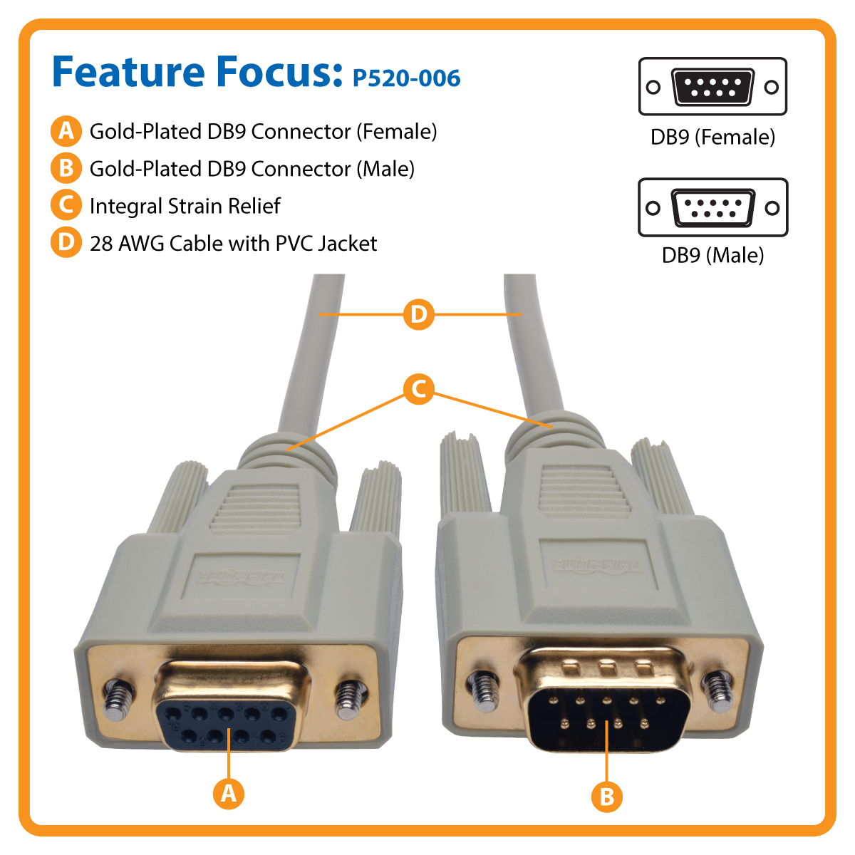 Tripp Lite 6ft DB9 Serial Extension Cable Straight Through RS232 M/F 6 ...