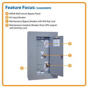 Tripp Lite Wall Mount Kirk Key Bypass Panel 240V for 60kVA 3-Phase UPS ...