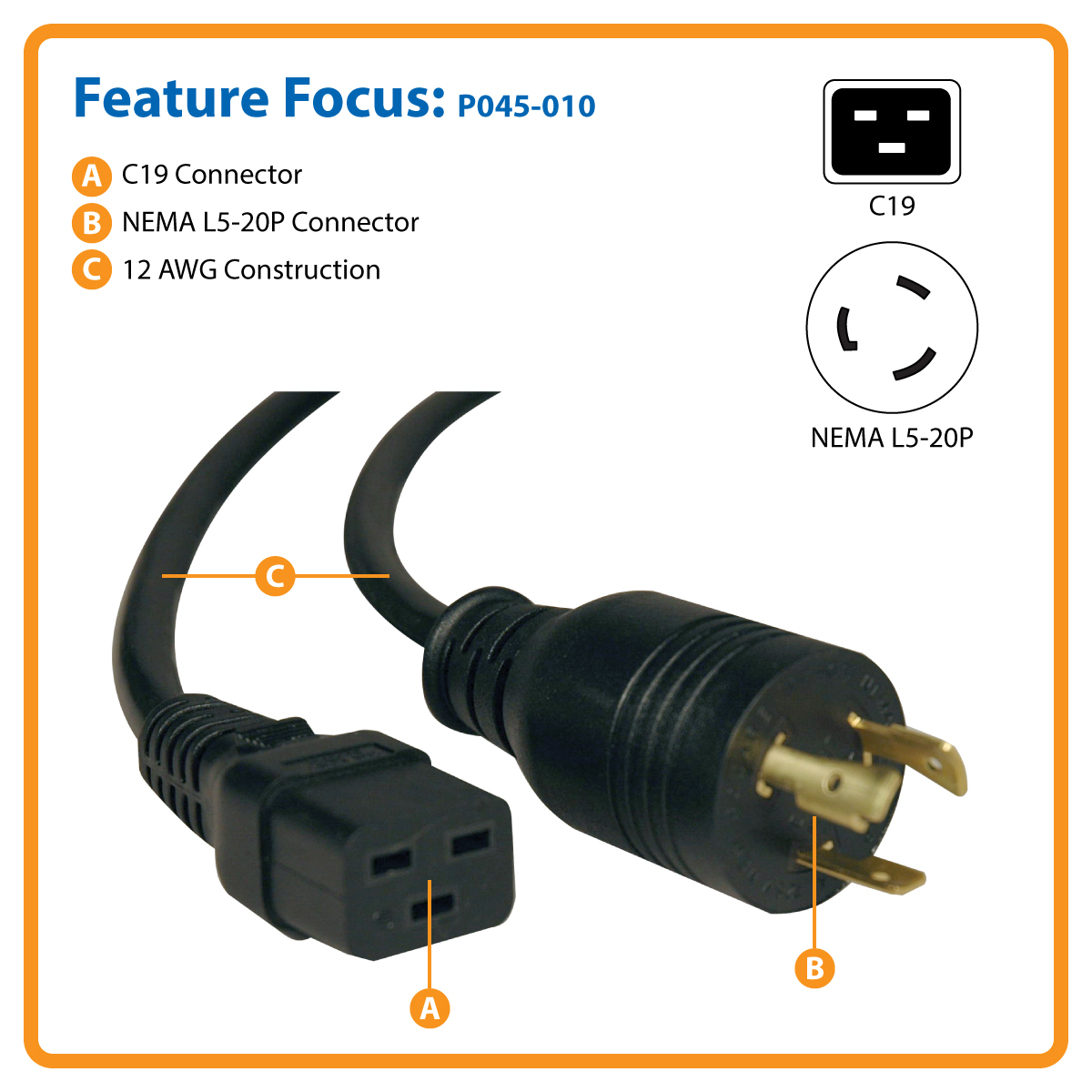 Tripp Lite 10ft Power Cord Extension Cable L5-20P to C19 for Servers ...