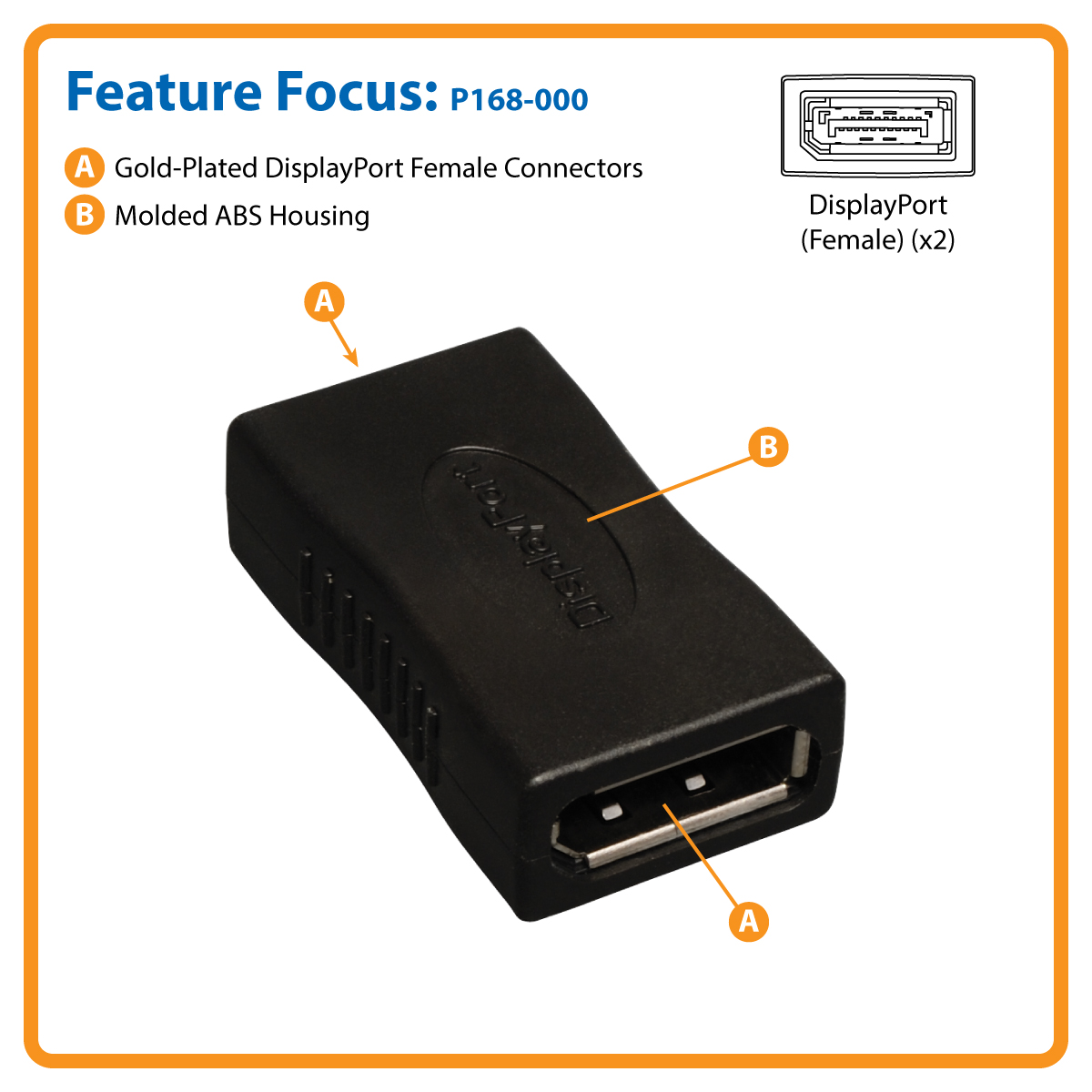 Tripp Lite Compact DisplayPort Gender Changer / Coupler DisplayPort DP ...